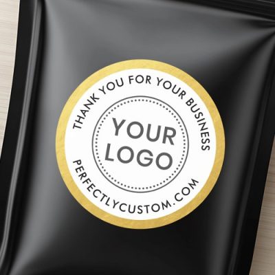 Business thank you sticker with Kraft look border and custom logo