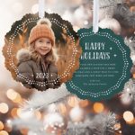 Happy Holidays festive font dot border pine green Ornament Card ...